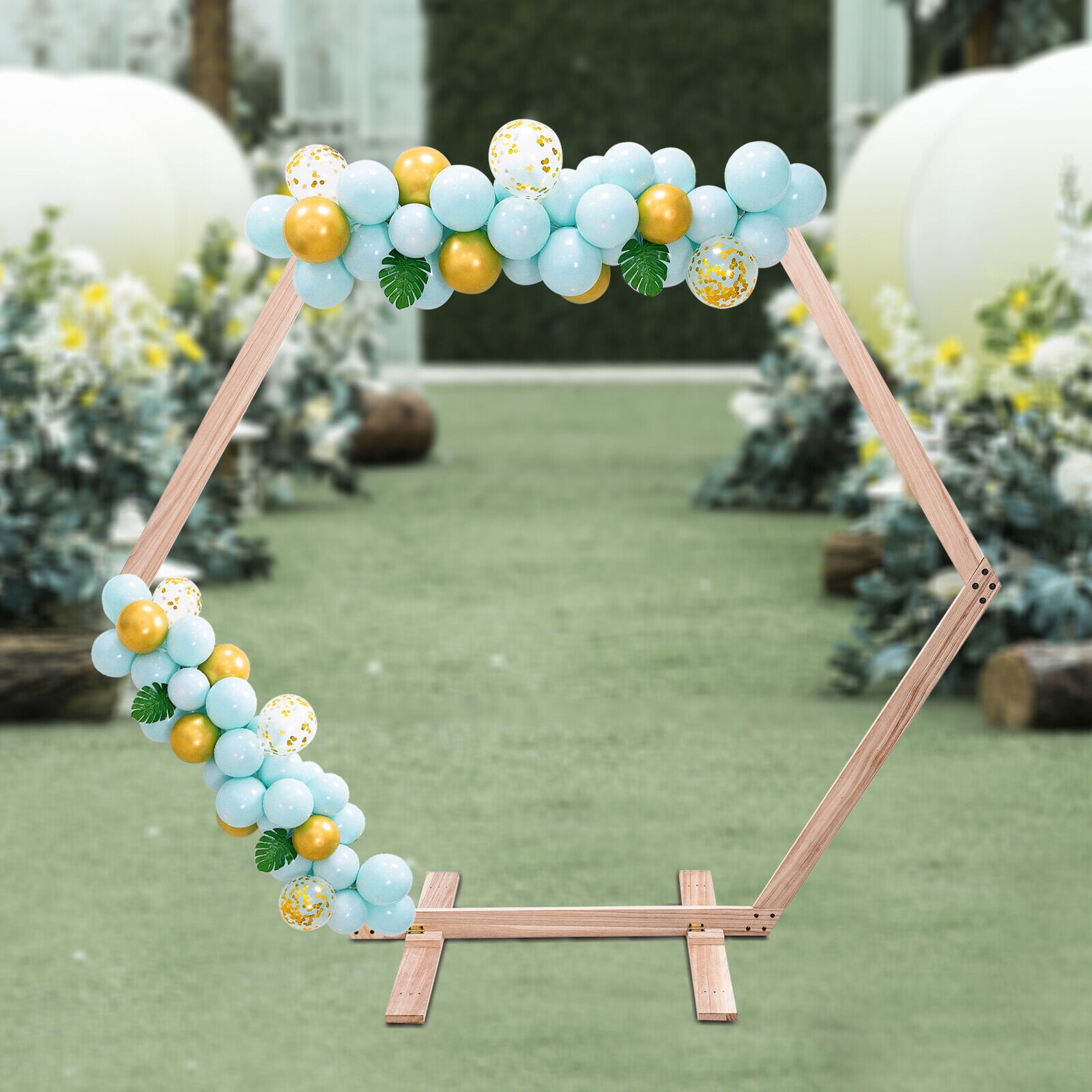 Retro 7.1FT Wedding Party Arch Door Background Wood Hexagon Arch Backdrop Stand Decor, Wooden ...