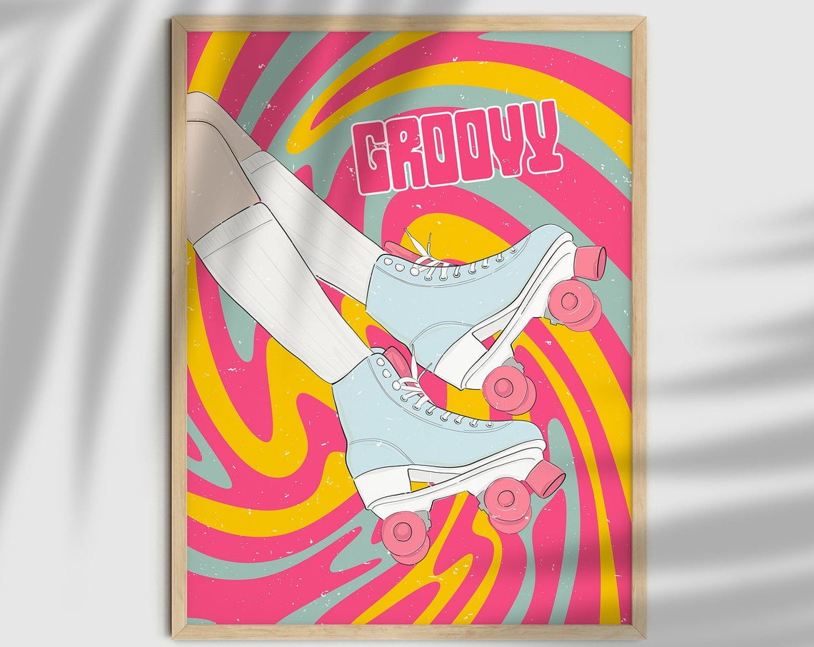 Retro 70S Home Decor, Psychedelic Poster, 70S Skating Art Print, 80S ...