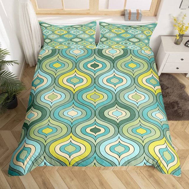 Retro 70S King Duvet Cover Microfiber 3D Abstract Geometry Comforter ...