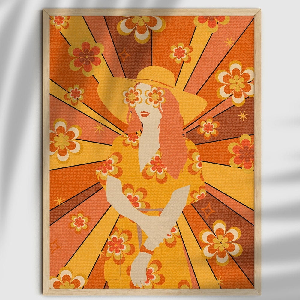 Retro 70S Woman Poster, 70S Colorful Wall Art, 70S Floral Pattern Print ...