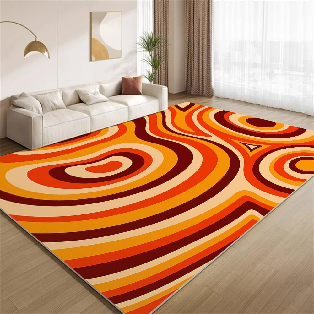 Retro 70s 80s Trippy Swirl Area Rugs 5x8 Rug Groovy Psychedelic Orange ...