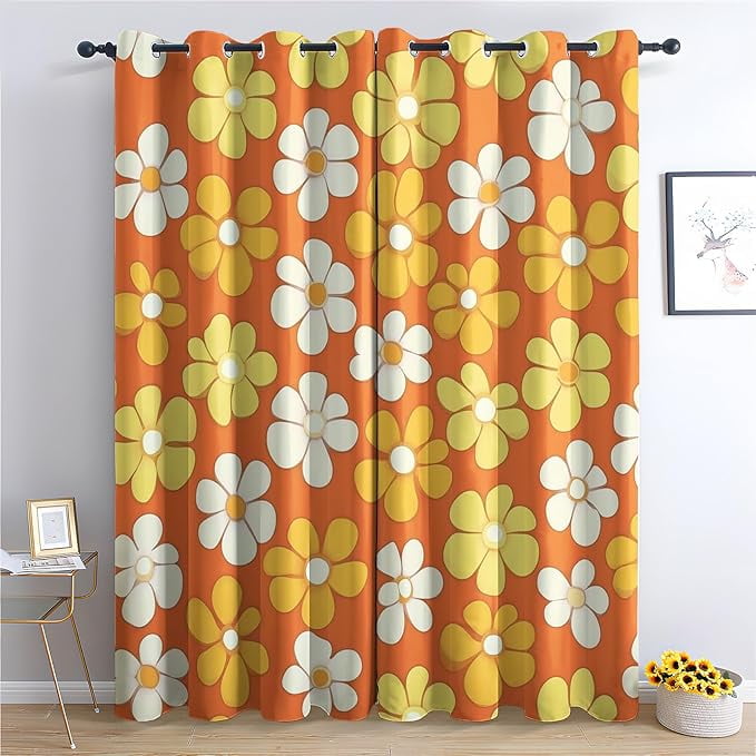 Retro 70s Blackout Curtains For Bedroom Living Room, Thermal Insulated ...