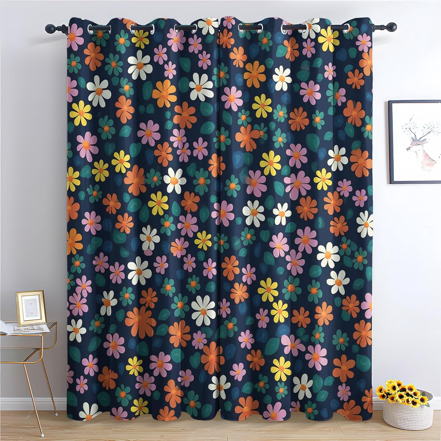 Retro 70s Curtains Blackout, Thermal Insulated Room Darkening Grommet ...