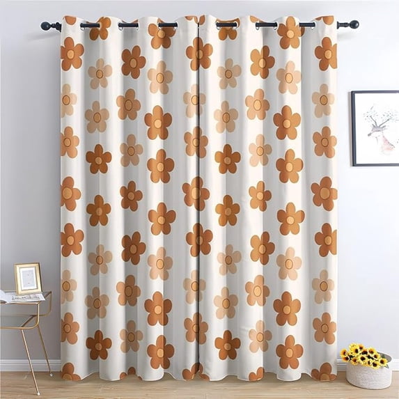 Retro 70s Floral Blackout Curtains - Groovy Cartoon Flower Thermal ...