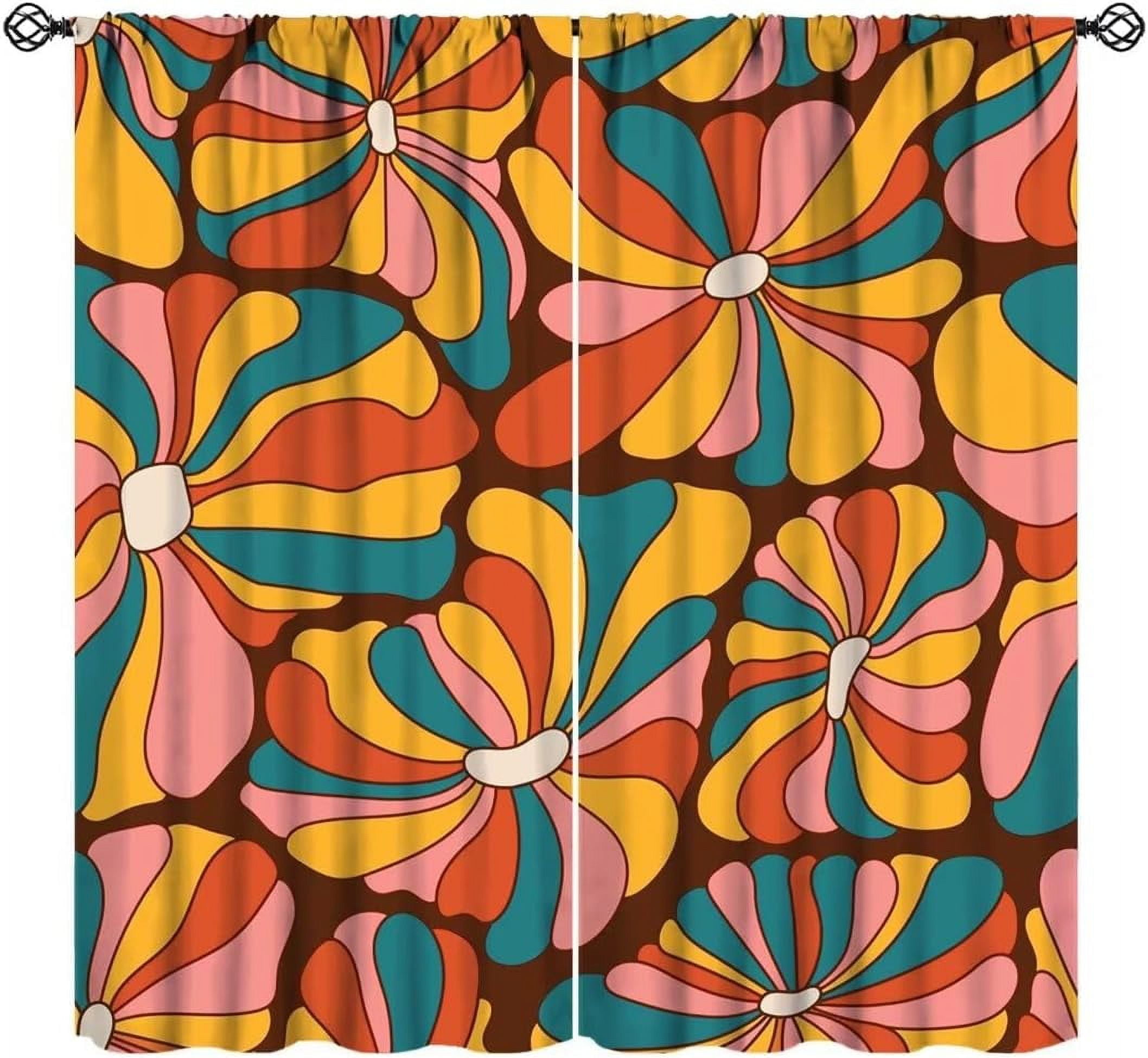 Retro 70s Flower Curtains, Vintage Hippie Flower Boho Groovy Old School ...