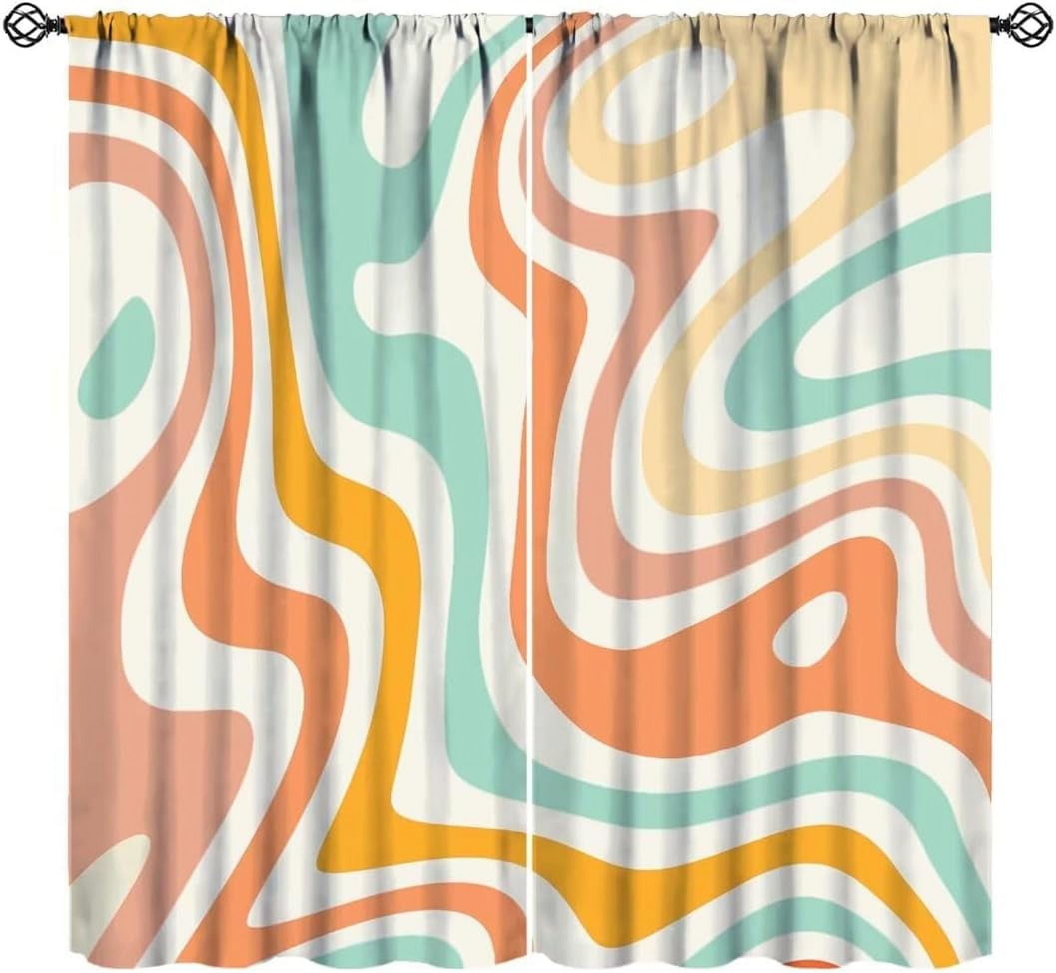 Retro 70s Groovy Curtains, Vintage Funky 60s Aesthetic Trendy Green Teal Orange Spiral Swirl ...