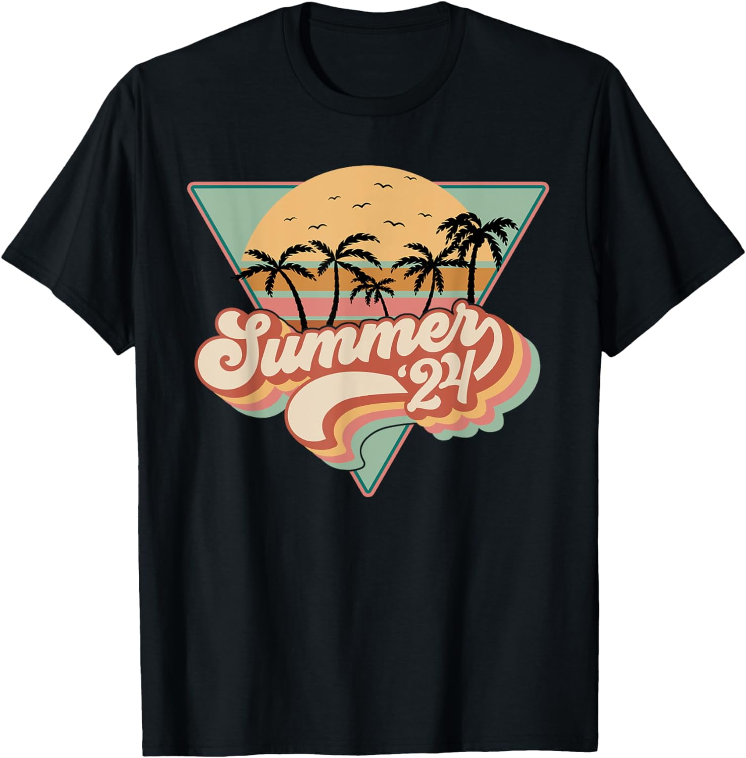 Retro 70s Groovy Summer Vibes 2024 Beach Vacation Beach Palm T-Shirt ...