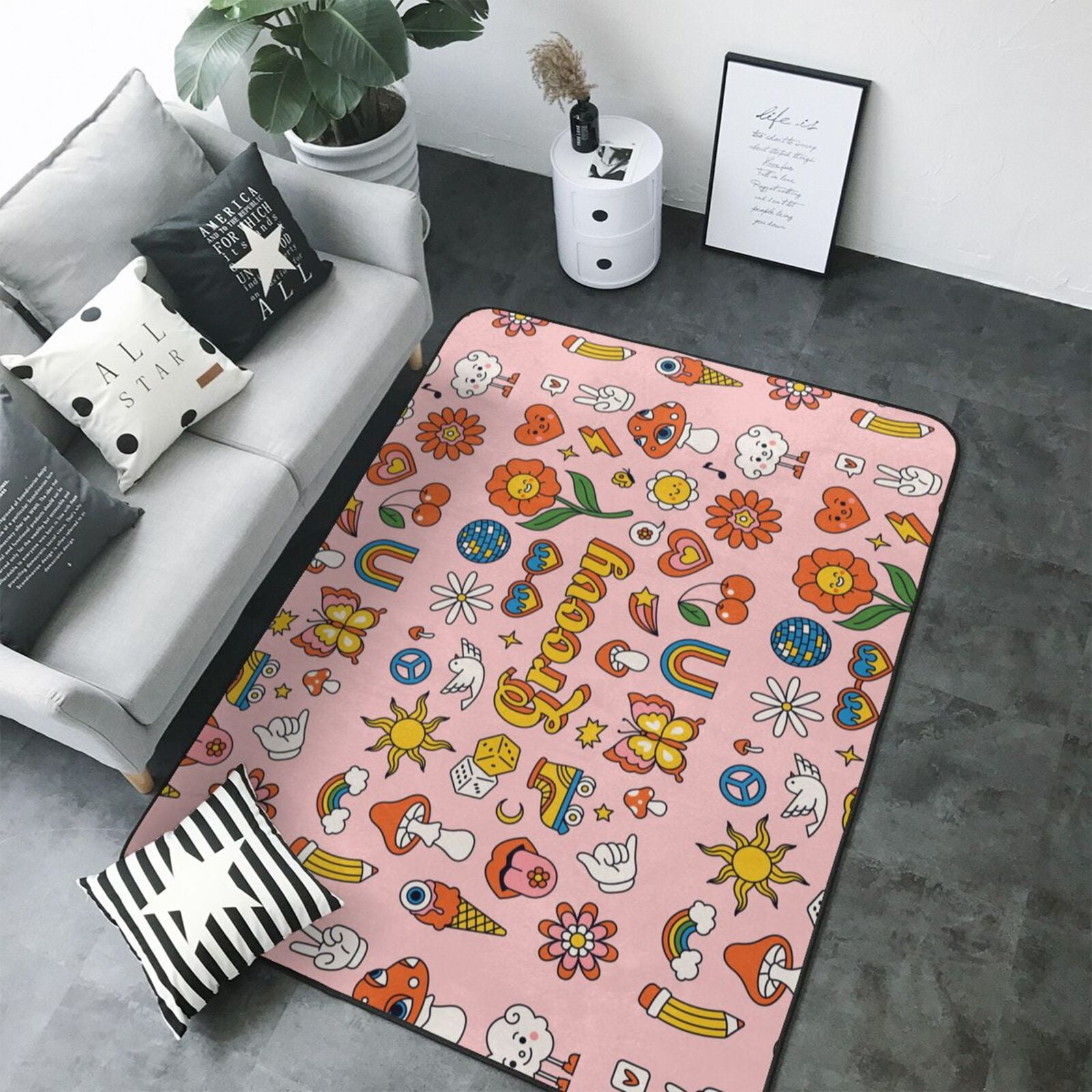 Retro 70s Hippie Area Rugs for Living Room Bedroom, 5x7 Soft Throw ...