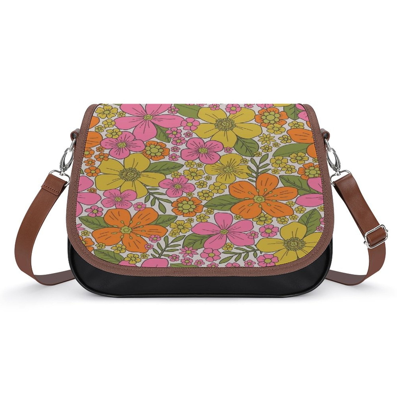 Retro 70s Hippie Flower Vintage Crossbody Bag for Women Medium Leather ...