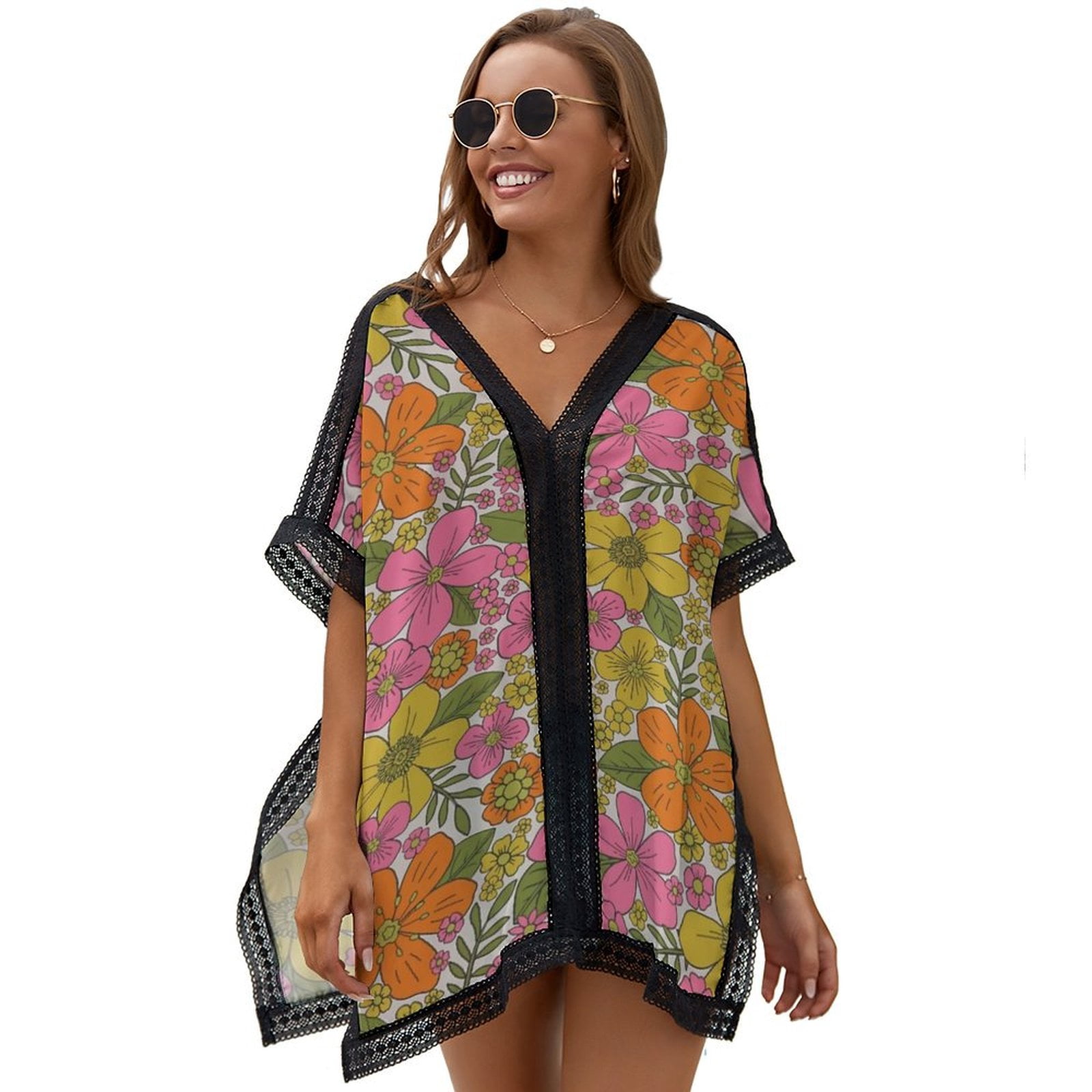 Retro 70s Hippie Flower Women's Swimsuit Coverup Summer Beach Cover Up ...