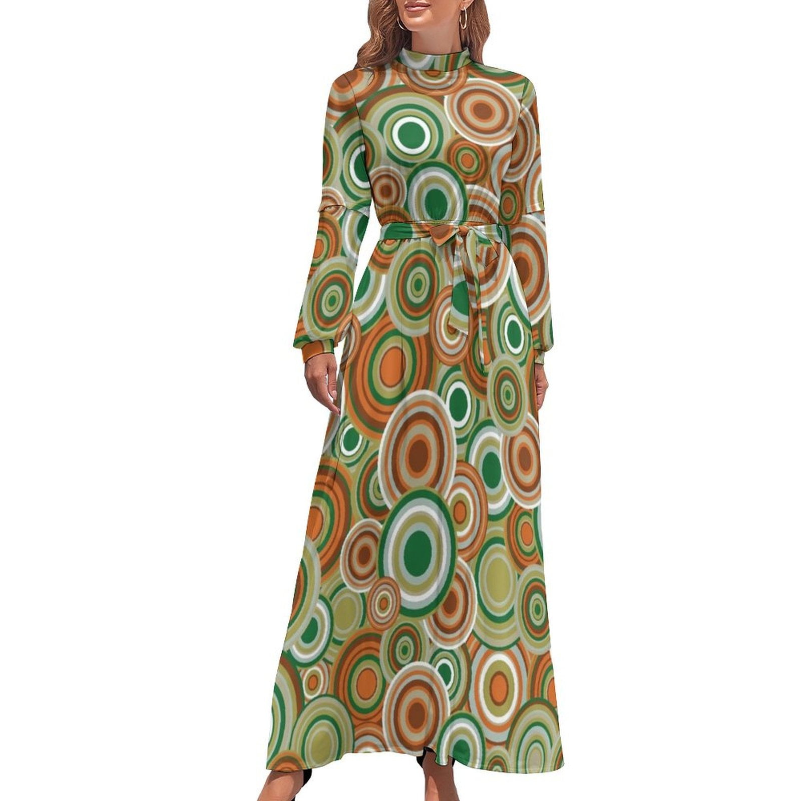 Retro 70s circles Long Dress dresses for womens 2024 Evening gown ...
