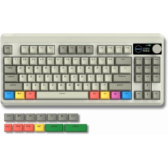 Retro 75% Gaming Keyboard with OLED Display&Knob, M87 5.1/2.4GHz /-C ...