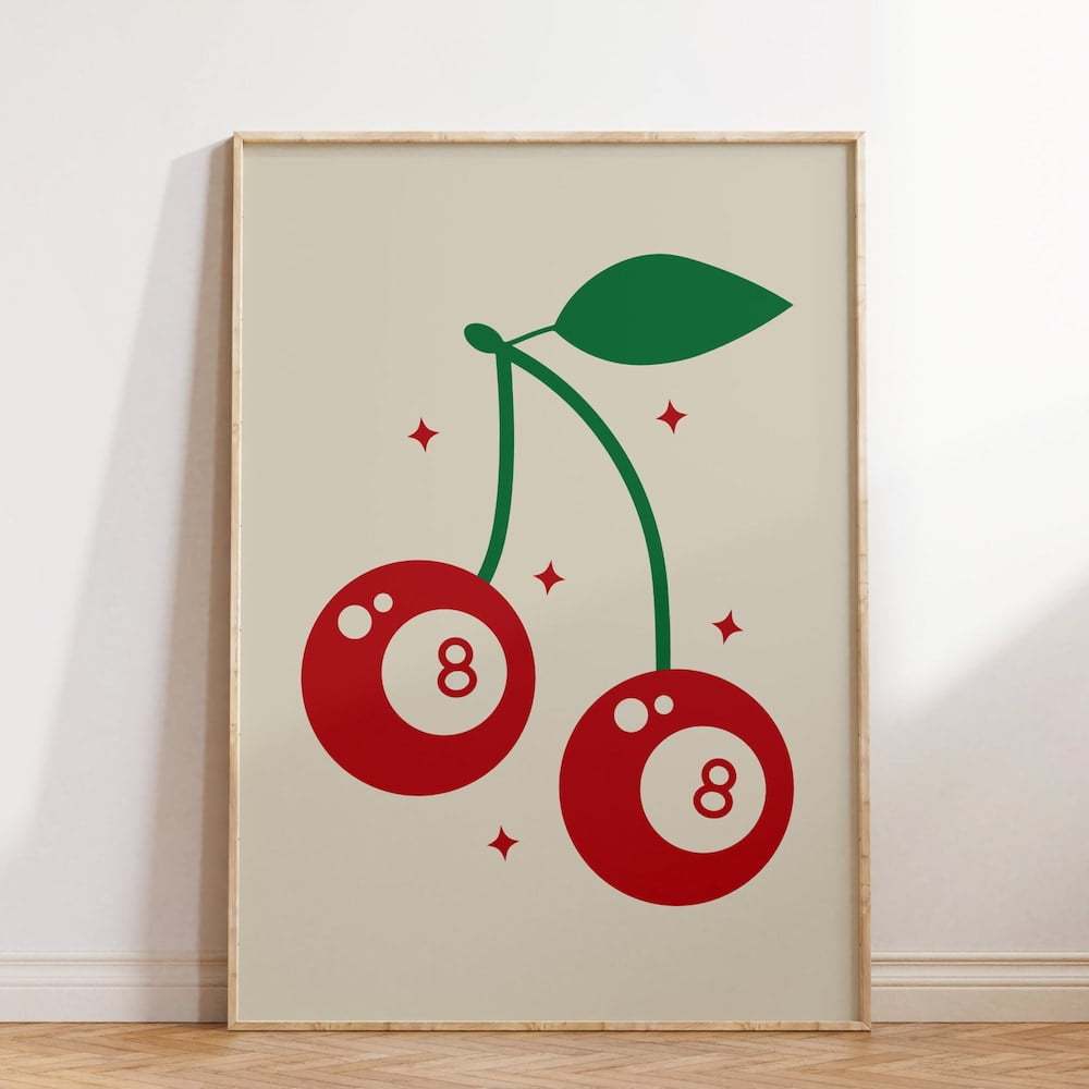 Retro 8 Ball Cherries Print, Retro Wall Art, Cherry Art, Trendy Poster ...