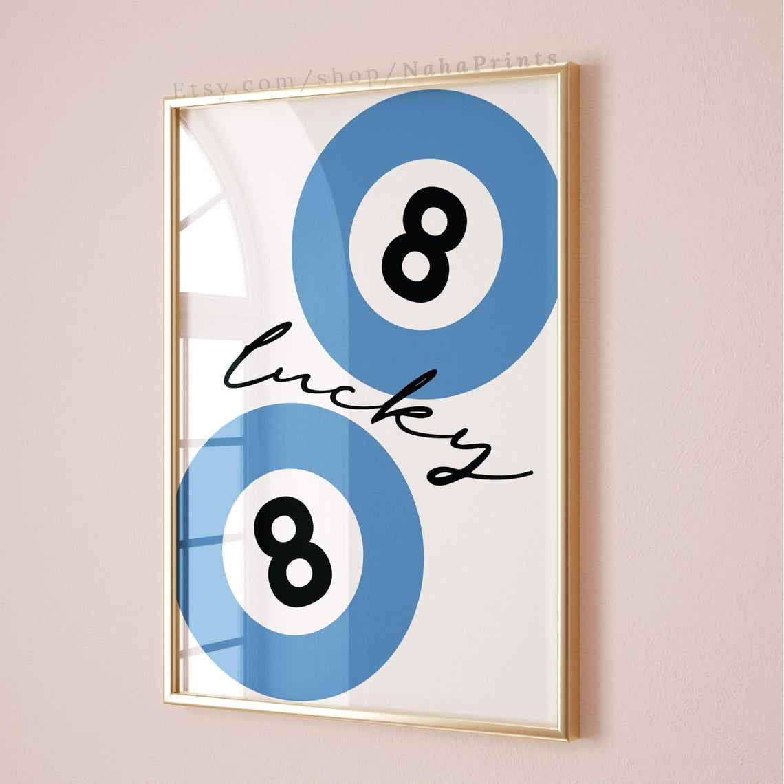 Retro 8 Ball Lucky Girl Poster, Light Blue Aesthetic, Trendy Apartment ...