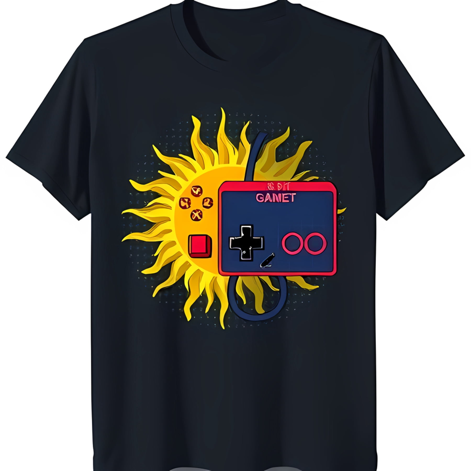 Retro 8 Bit Gamer T-Shirt with Classic Controller & Sun Design ...