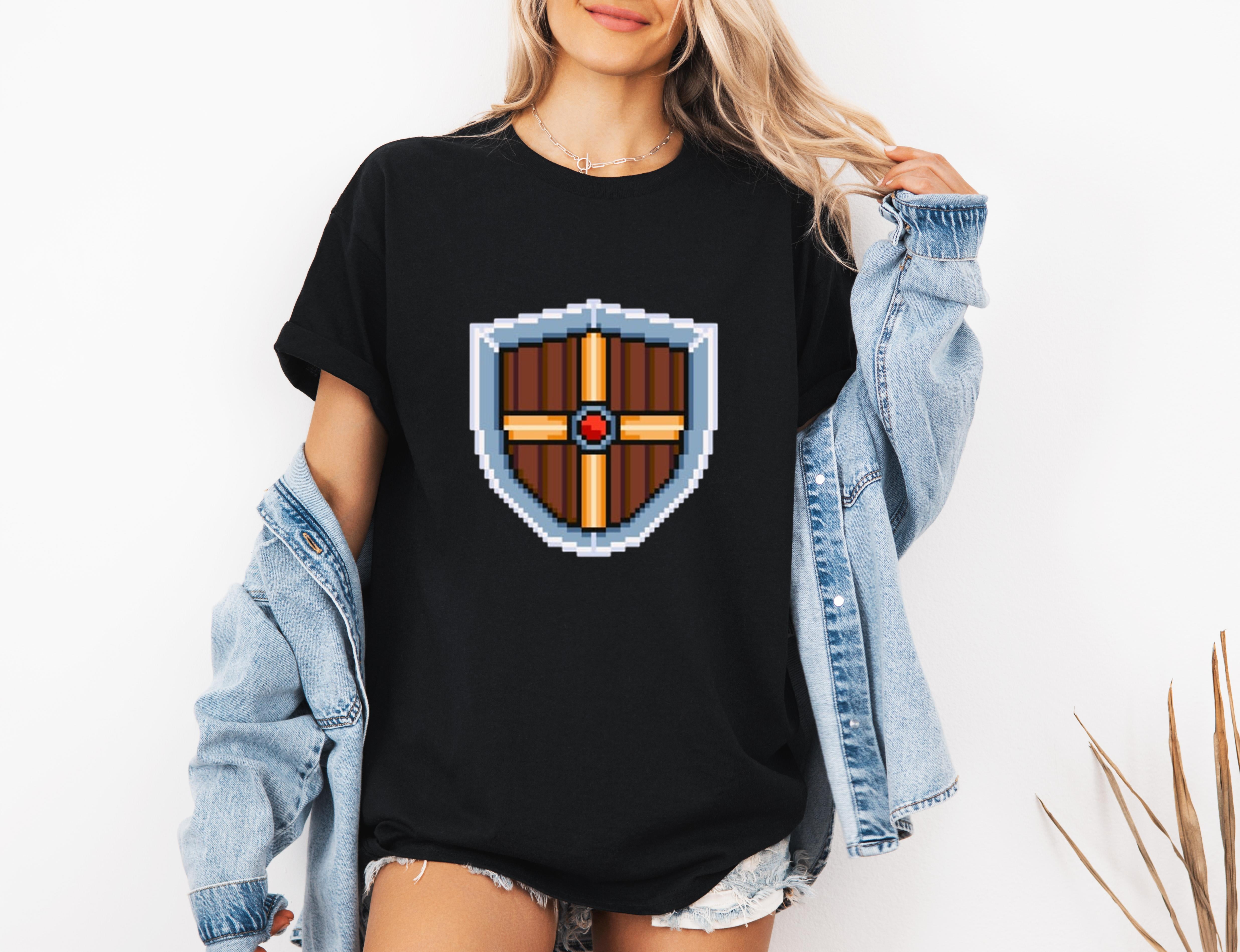 Retro 8-Bit Pixel Shield Fantasy RPG Knight Video Game T-Shirt, for men ...