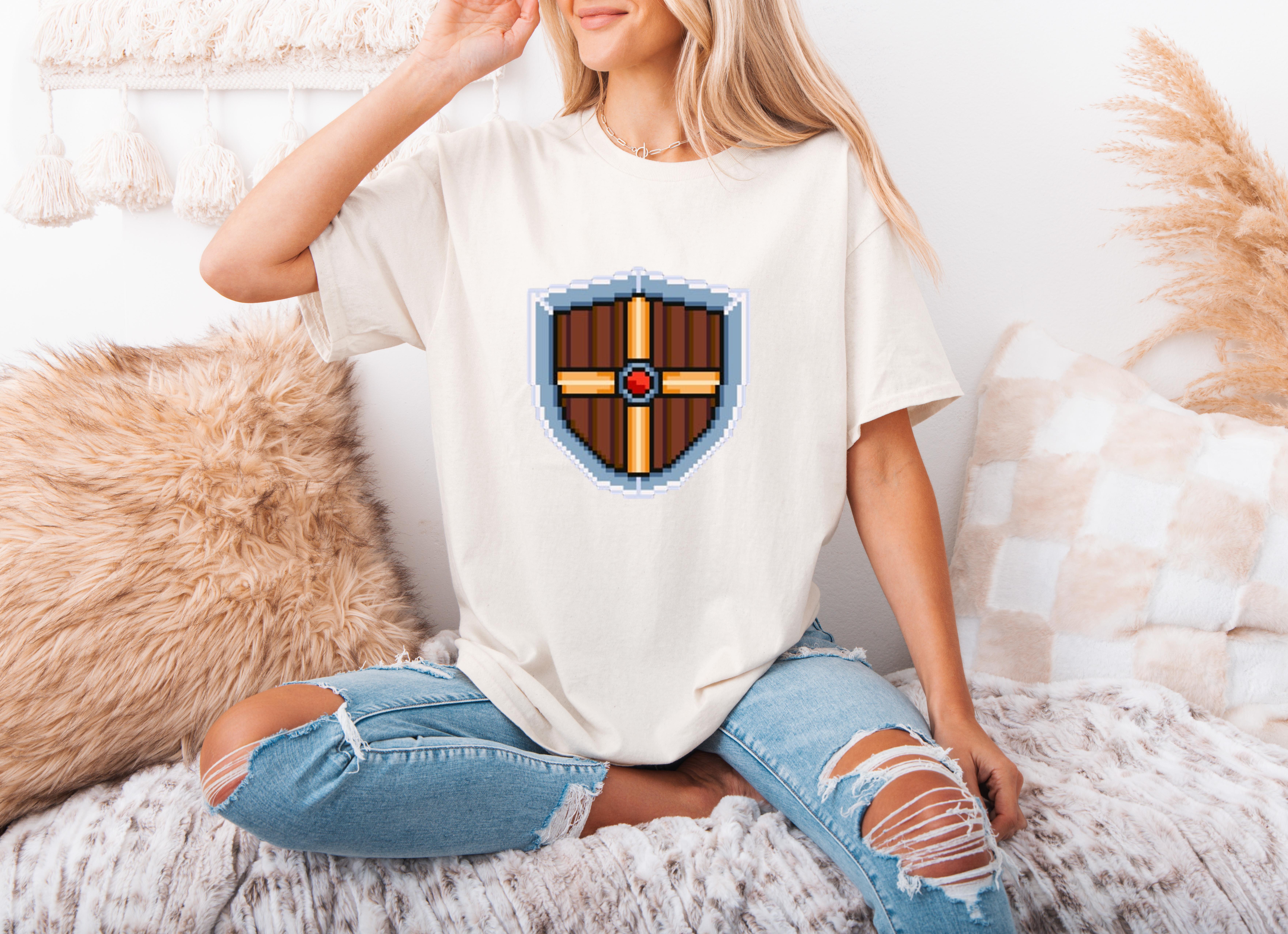 Retro 8-Bit Pixel Shield Fantasy RPG Knight Video Game T-Shirt, for men ...