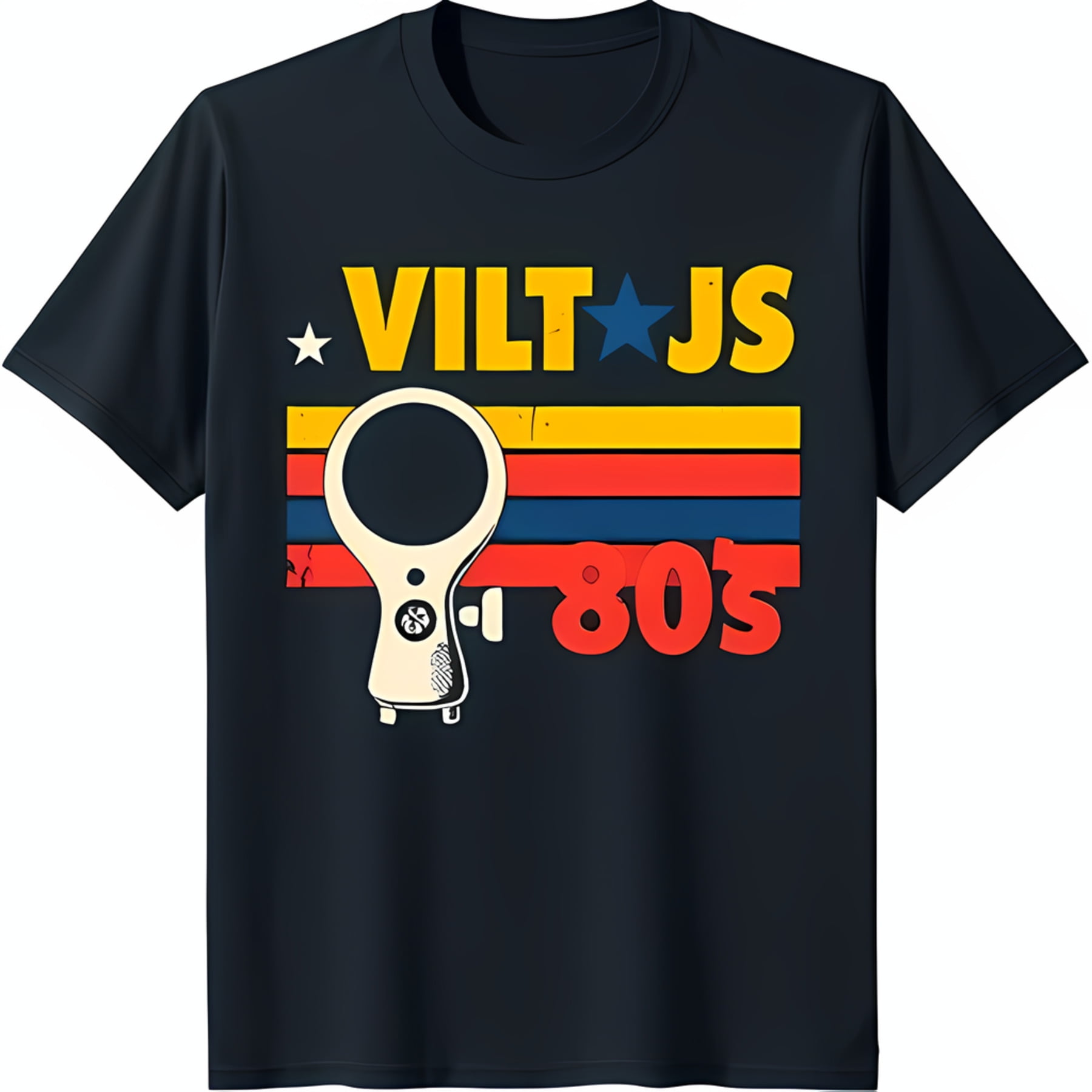 Retro 80's Graphic Black T-Shirt with Bold 'VILT JS' Design ...