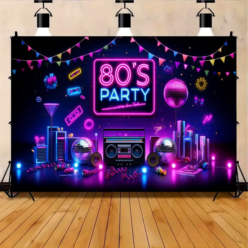 Retro 80's Party Backdrop Banner Neon 80's Party Photography Background ...