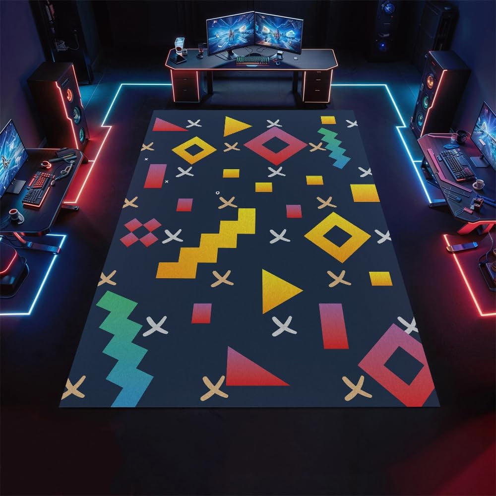 Retro 80S Arcade Style Carpet 4x6ft,Abstract Geometric Pattern Area Rug ...