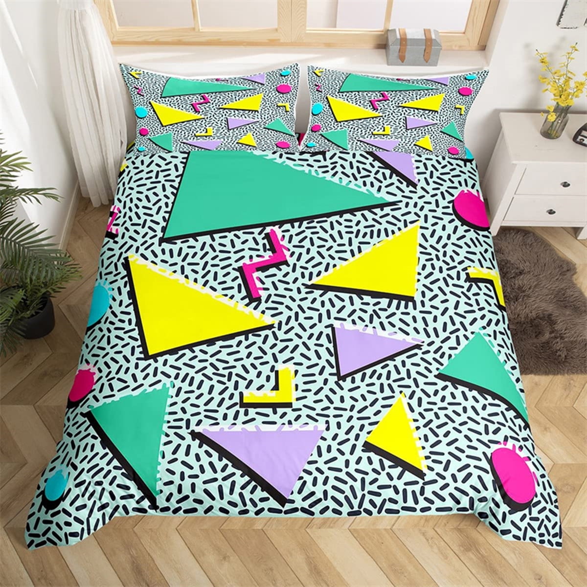 Retro 80s 90s Abstract Geometric Duvet Cover Urban Modern Circles and ...