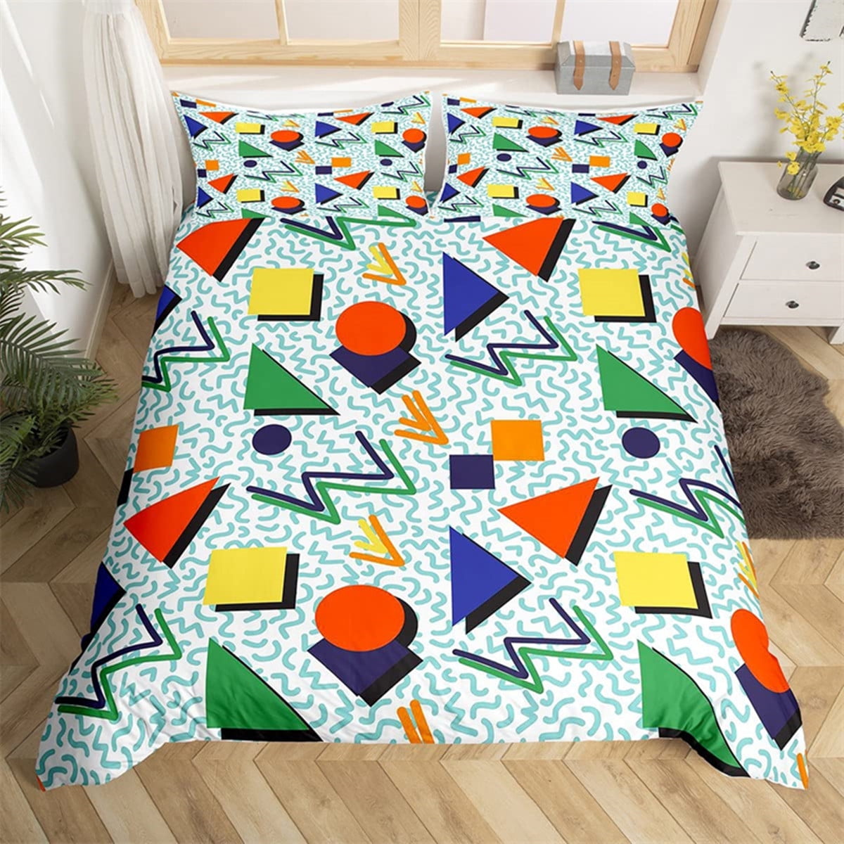 Retro 80s 90s Abstract Geometric Duvet Cover Urban Modern Circles and ...