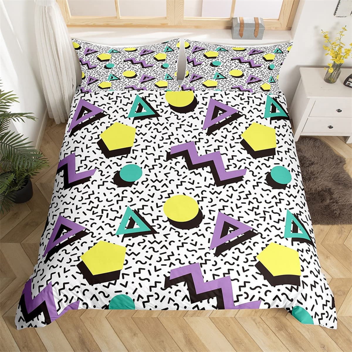Retro 80s 90s Abstract Geometric Duvet Cover Urban Modern Circles and ...
