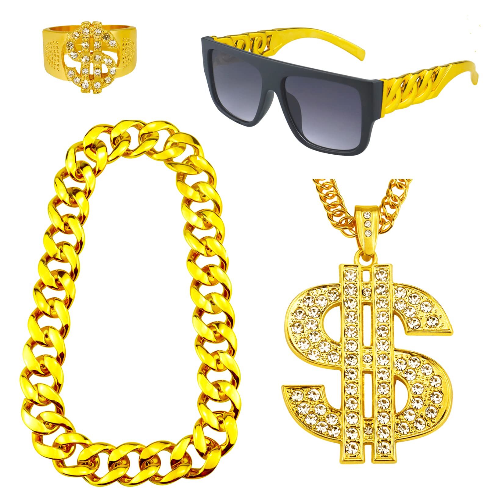Retro 80s 90s Hip Hop Outfit 4Pc - Fake Gold Money Chains & Punk Twist ...