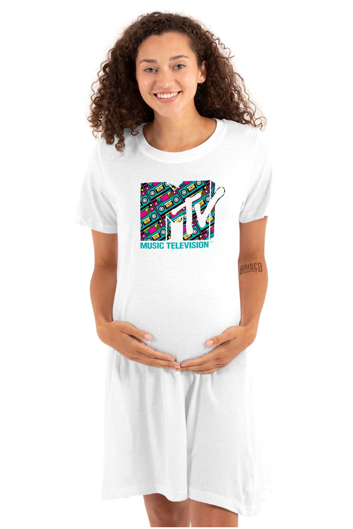 Retro 80s MTV Boombox Radio Logo Women's Maternity Dress Brisco Brands ...