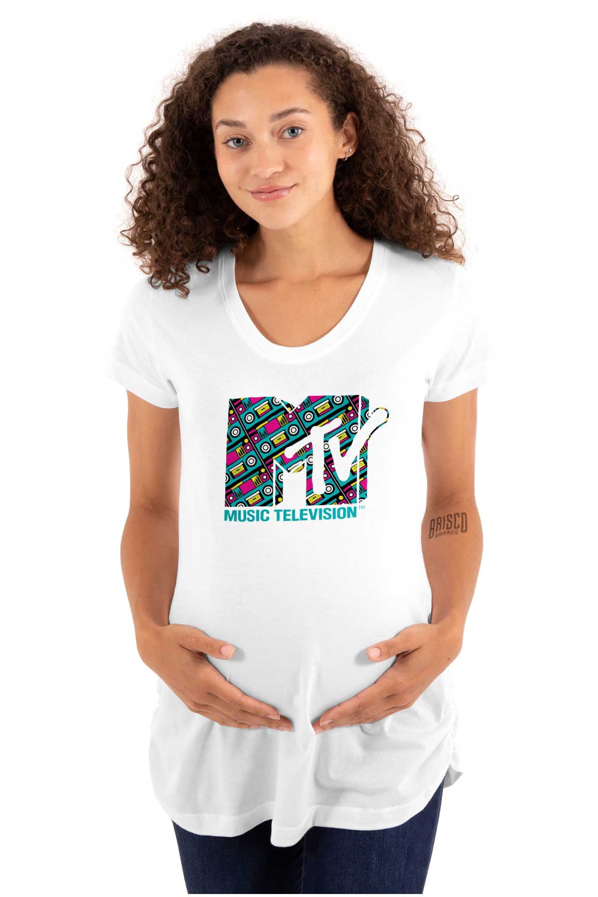 Retro 80s MTV Boombox Radio Logo Women's Maternity T Shirt Tee Brisco ...