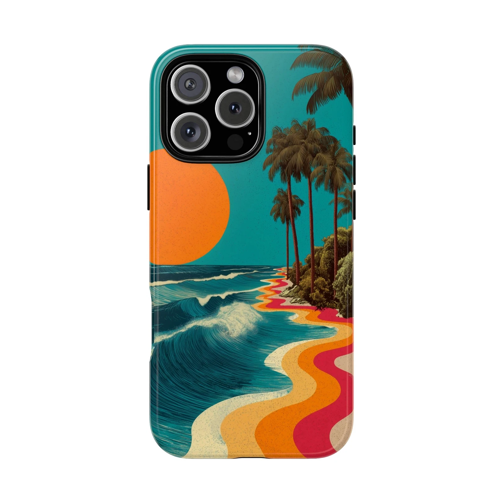 Retro 80s Neon Beach Palm Tree Aesthetic Phone Case for iPhone 17 11 12 ...