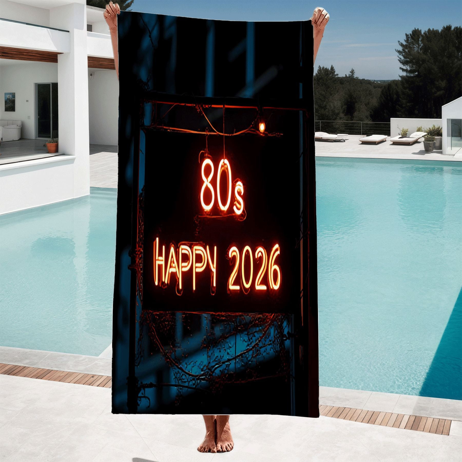 Retro 80s Neon Design Beach Towel - Vibrant Pool Towel for Travel ...