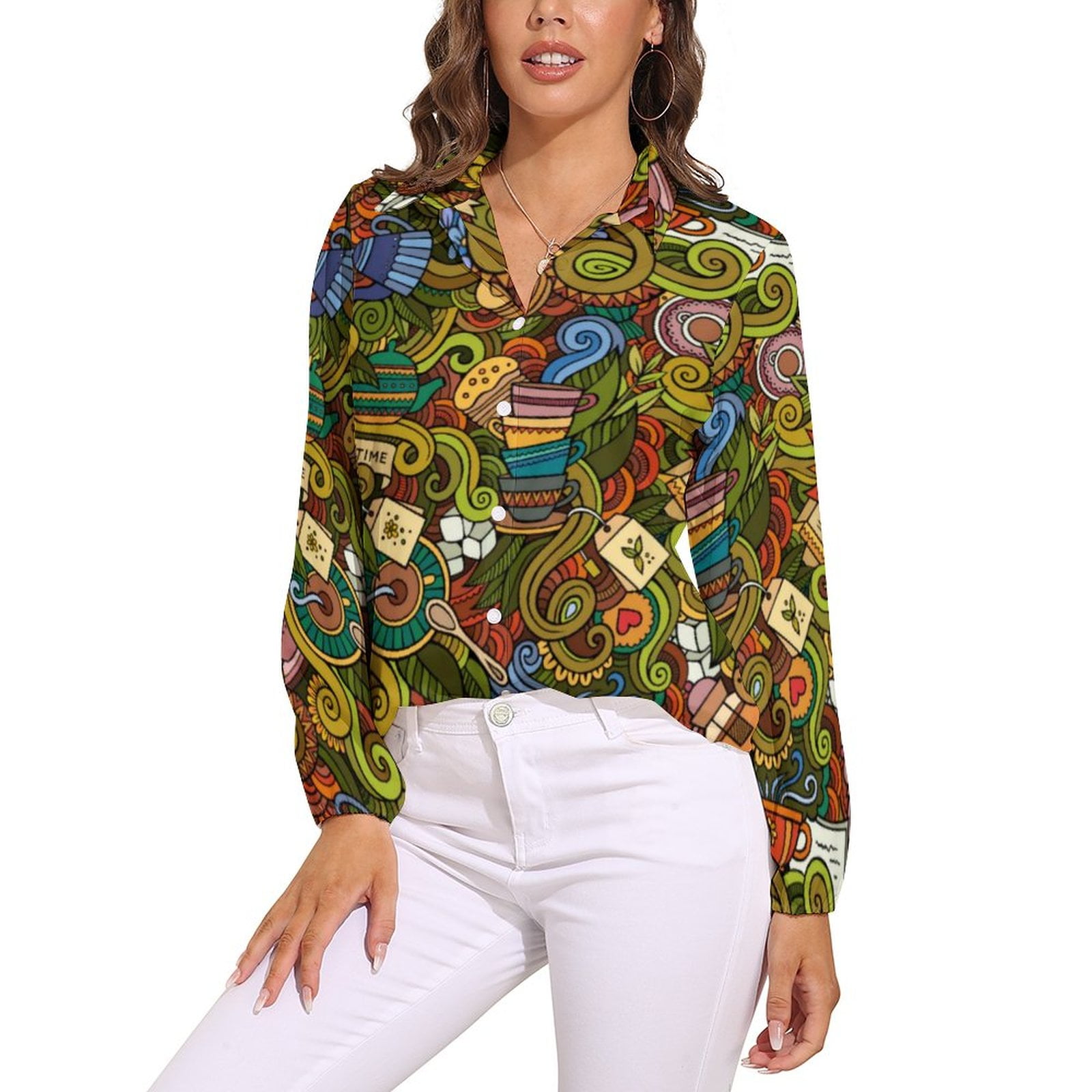 Retro 80s Pop Art Blouse Geometric Shapes Pretty Print Blouses Woman ...