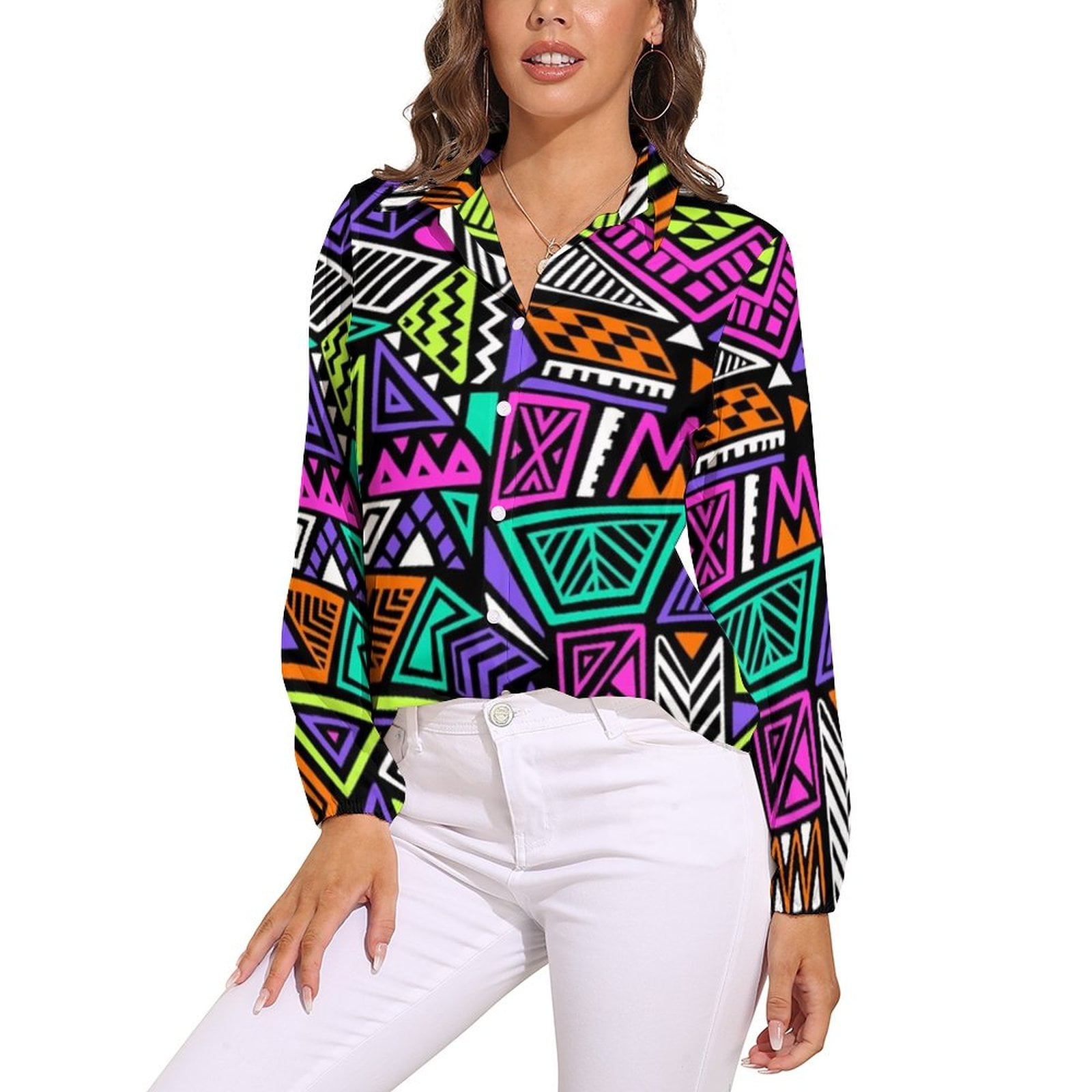 Retro 80s Pop Art Blouse Geometric Shapes Pretty Print Blouses Woman ...