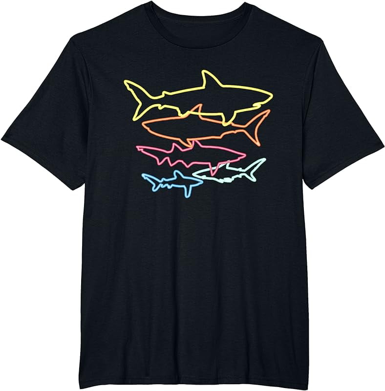 Retro 80s Shark Clothes Shark Party Kids Women Men Sharks T-Shirt ...