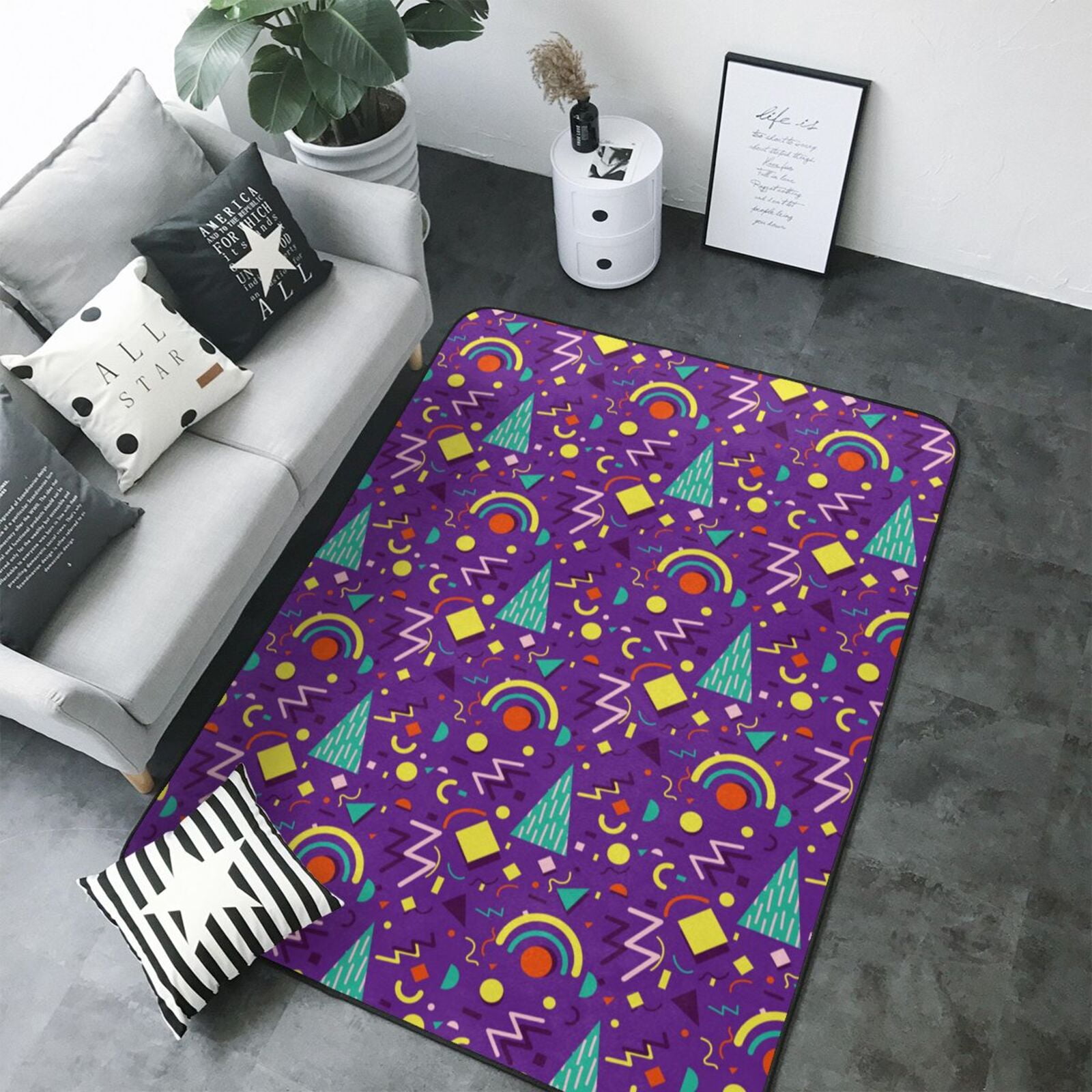 Retro 80s Style Area Rugs for Living Room Bedroom, 5x7 Soft Throw ...