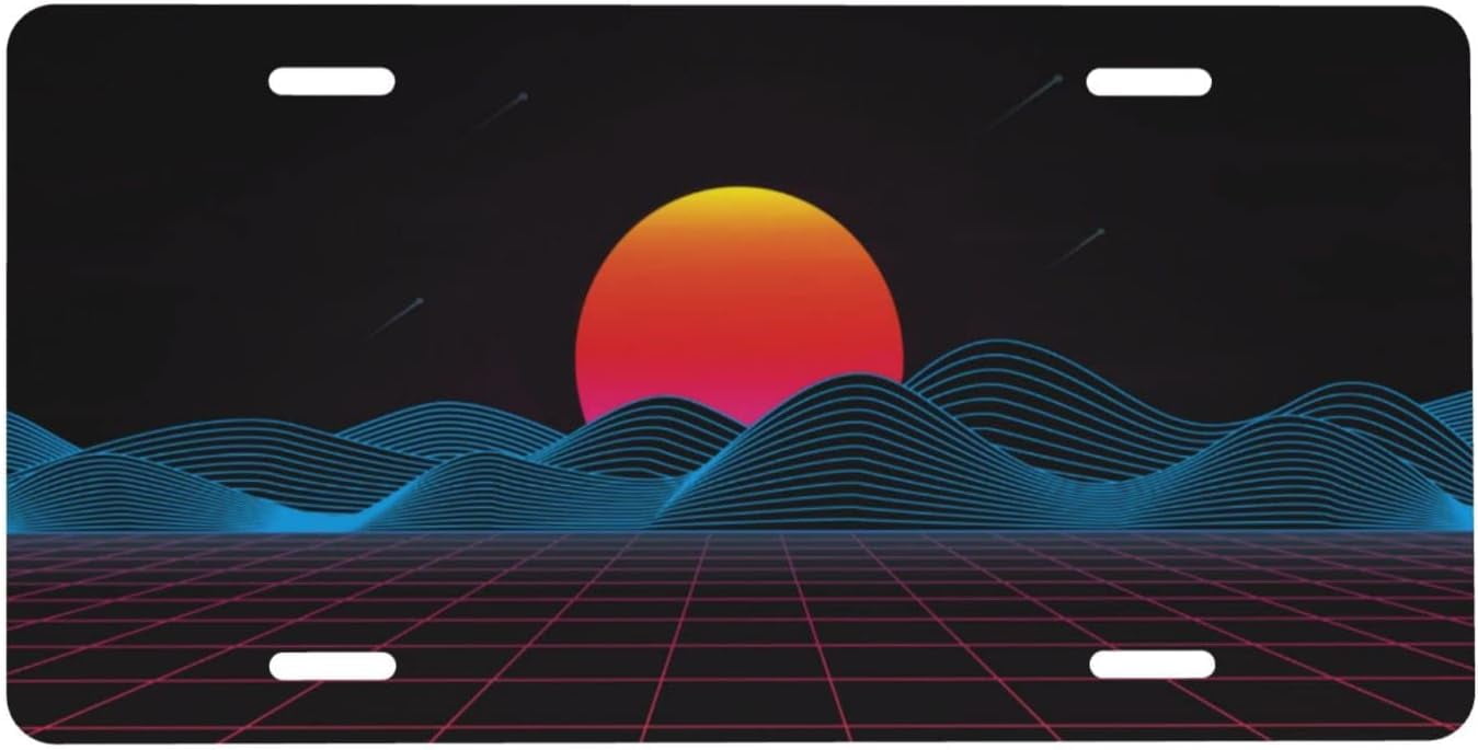 Retro 80s Sunset License Plate,Futuristic Landscape Decorative Car ...
