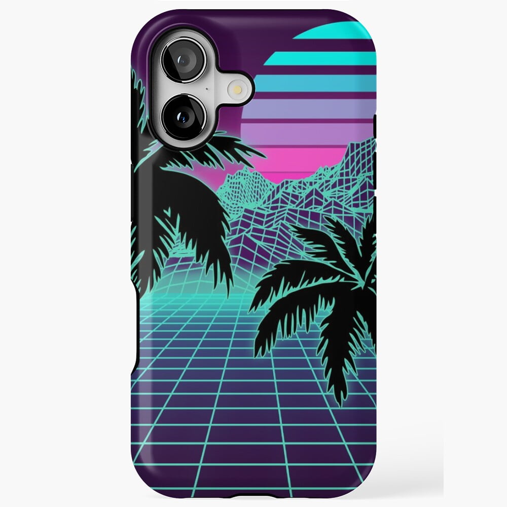 Retro 80s Vaporwave Sunset Sunrise with Outrun Style Grid Art iPhone ...