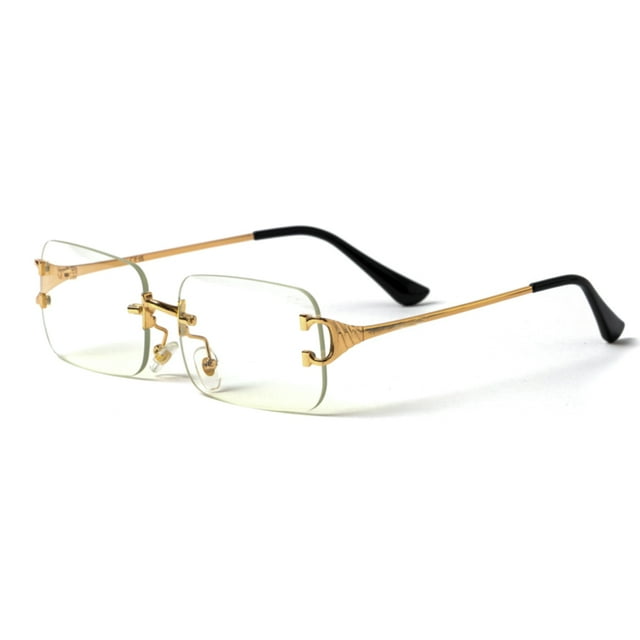 Retro 90's Rimless Clear Lens Men Women Frameless Rectangle Eyewear ...