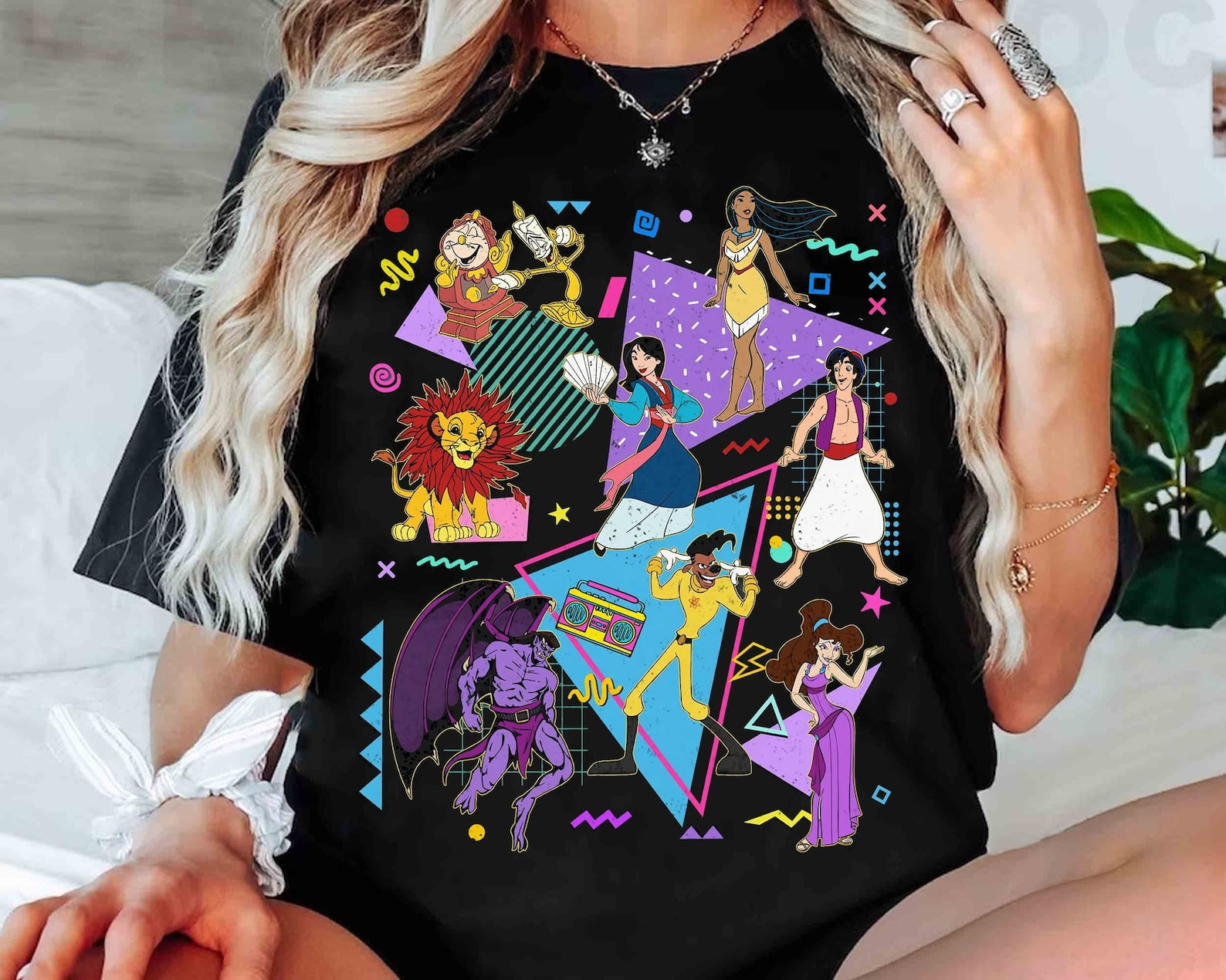 Retro 90S Disney Characters T-Shirt, Powerline Aladdin Megara Mulan ...