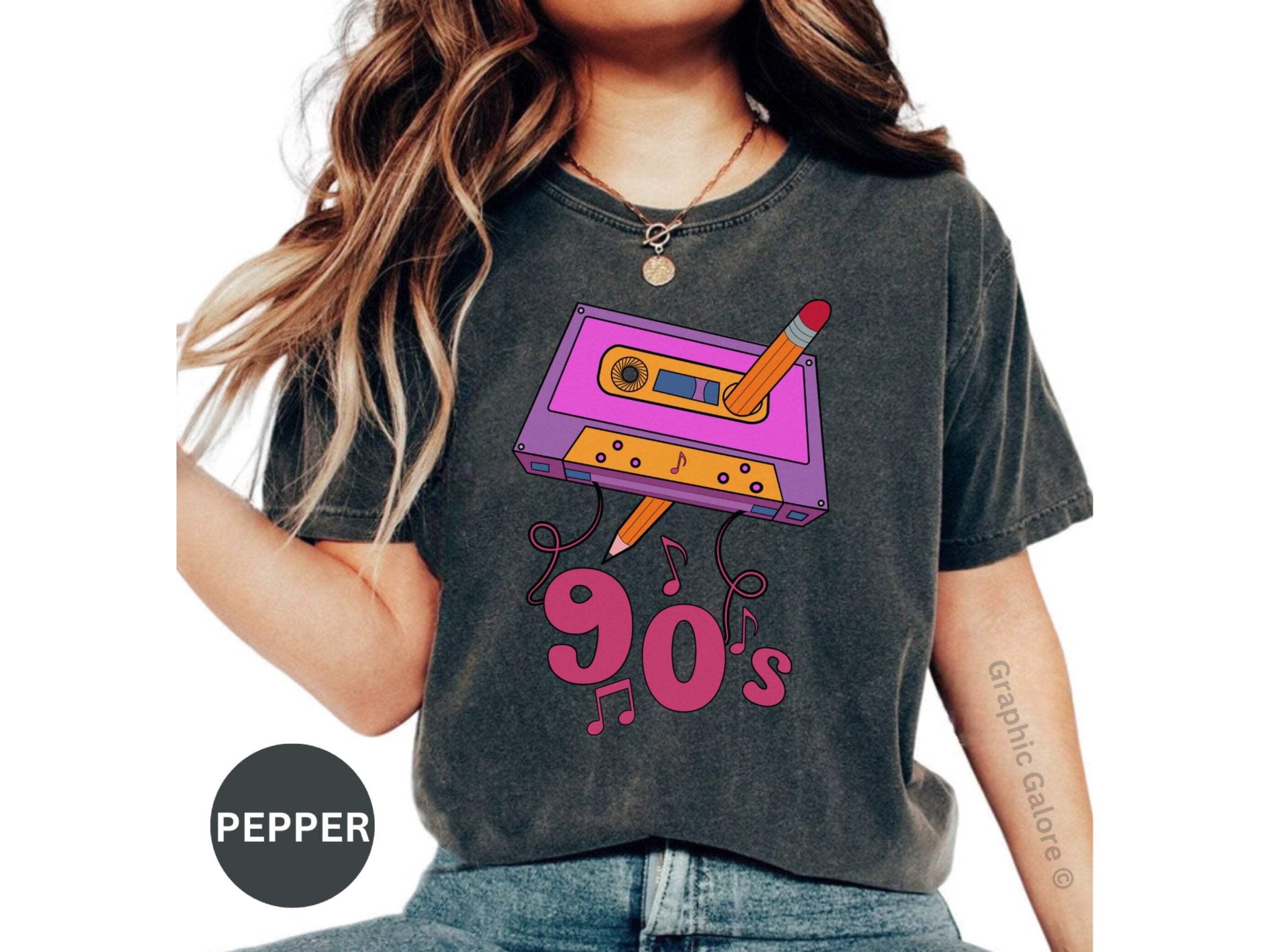 Retro 90s Cassette Pencil Graphic T-Shirt - Nostalgic Music Tee for ...