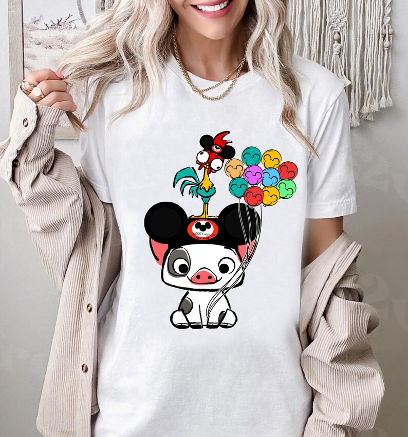 Retro 90s Disney Moana Pua And Hei Hei Vacay Mode Mickey Balloon T ...