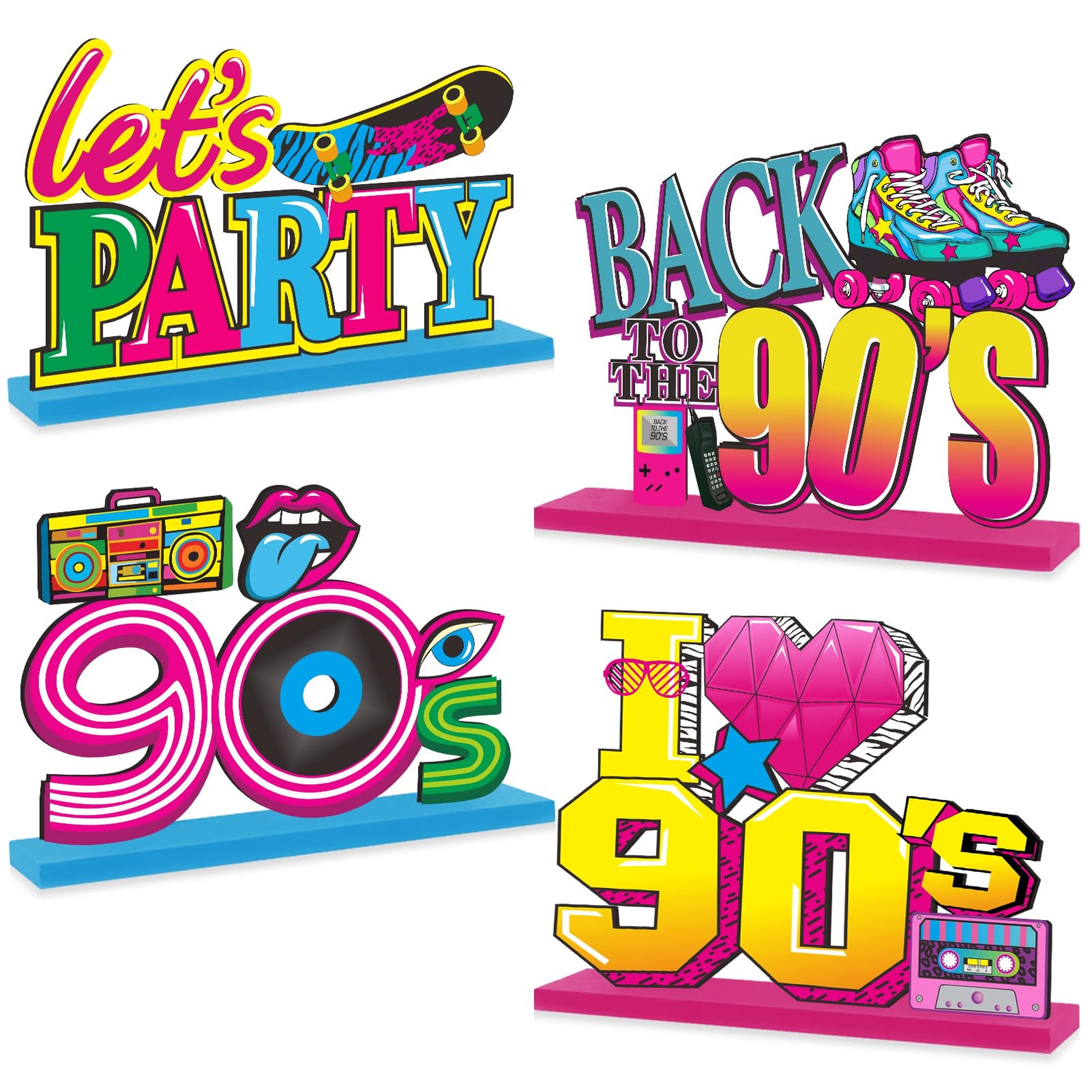 Retro 90s Table Sign Set - Back To The 90s Centerpieces & Decorations ...