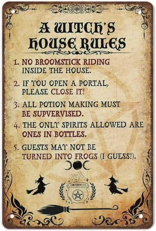 Retro A Witch's House Rules Metal Sign, Witch Home Decor,Witch Wall ...