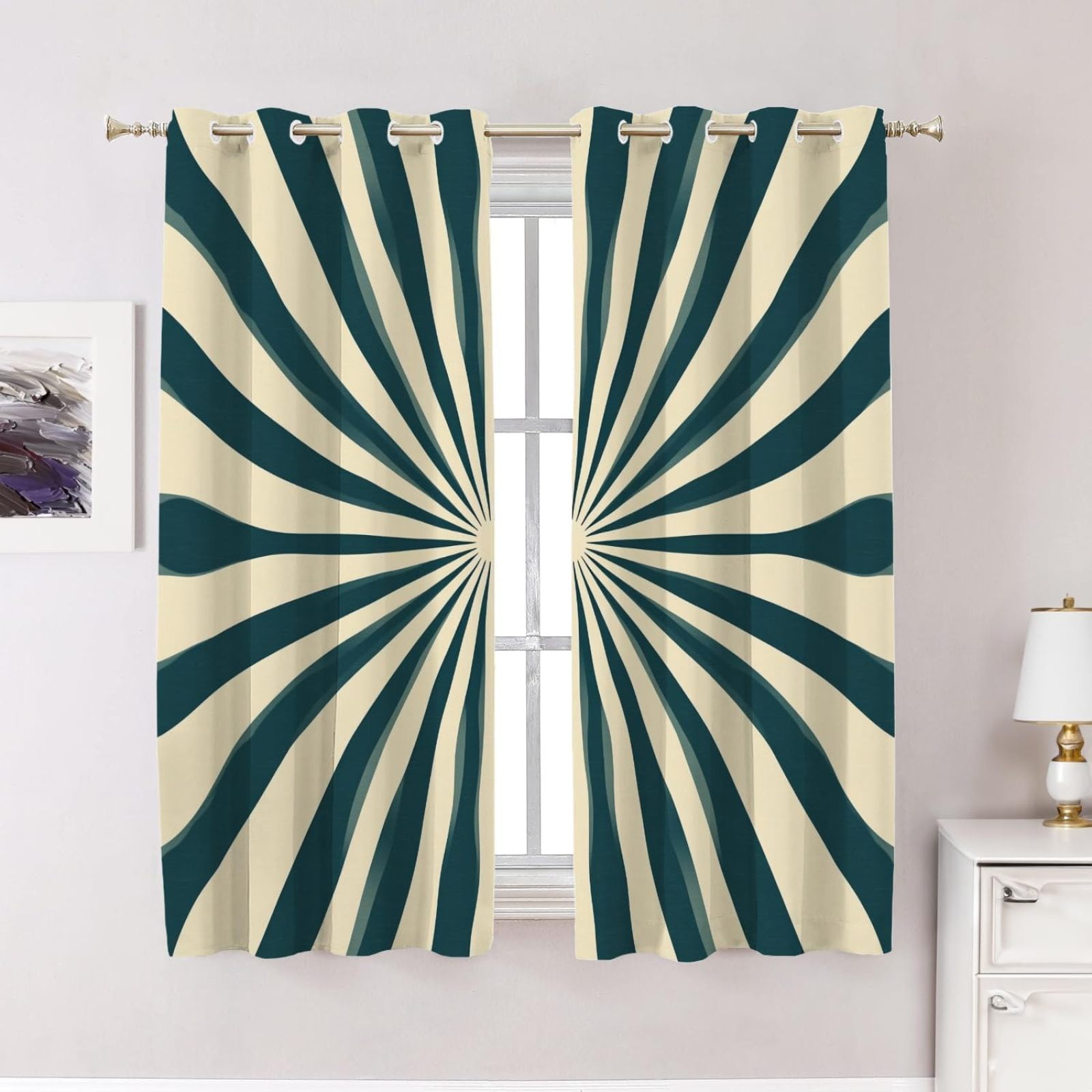 Retro Abstract Curtains For Bedroom, Radial Monochromatic Scheme ...