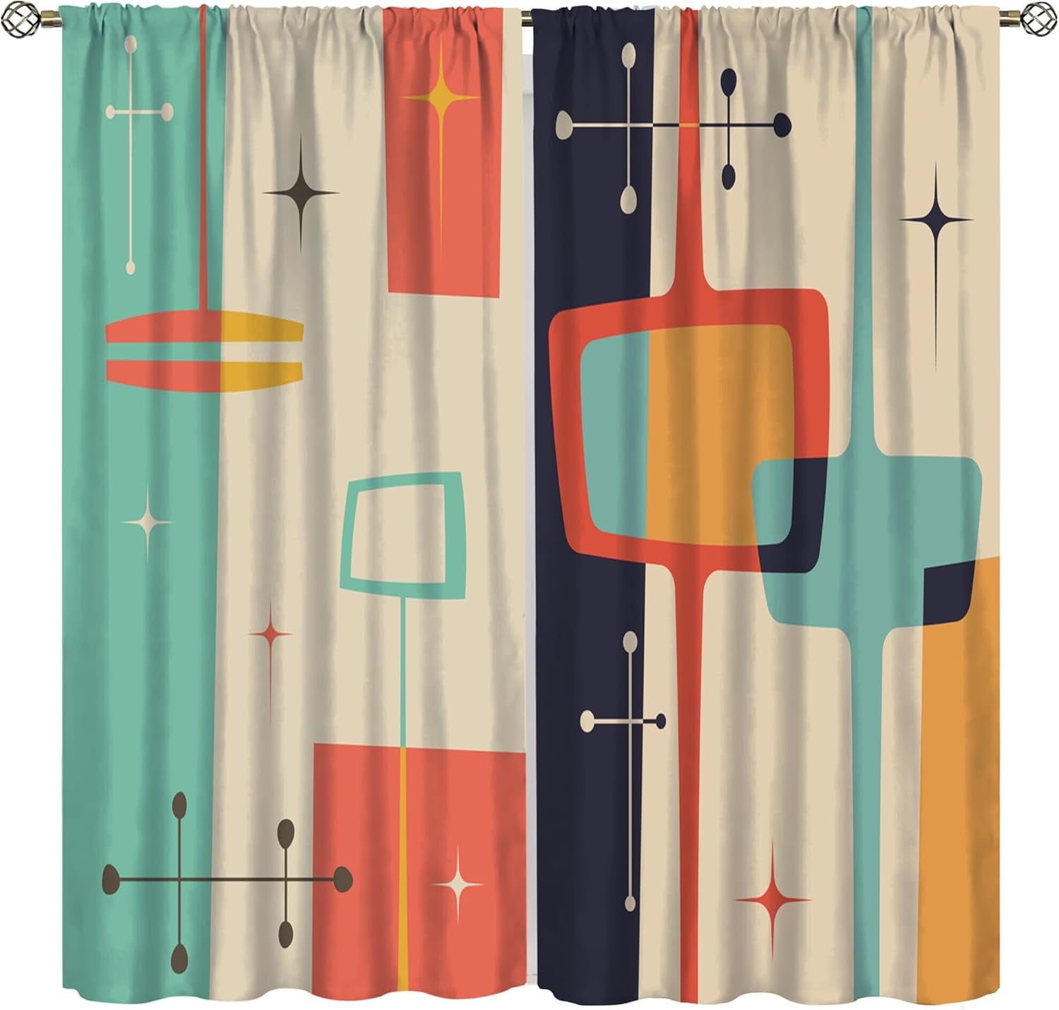 Retro Abstract Curtains, Colorful Vintage Mid Century 50s 60s Geometric ...