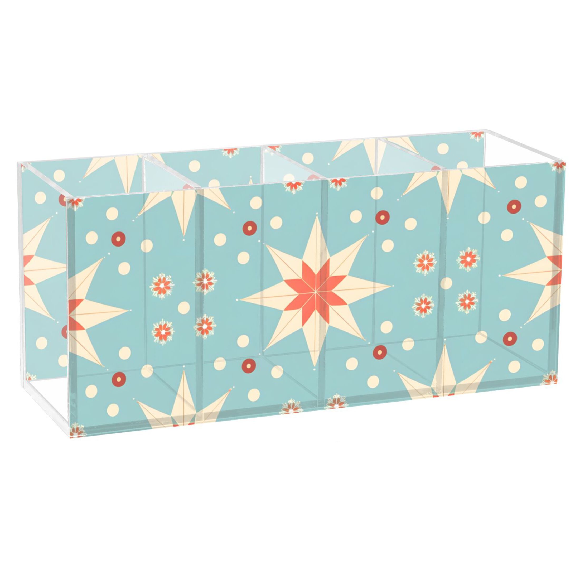 Retro Abstract Floral Acrylic Pen Holder Cup 4 Compartments Clear ...