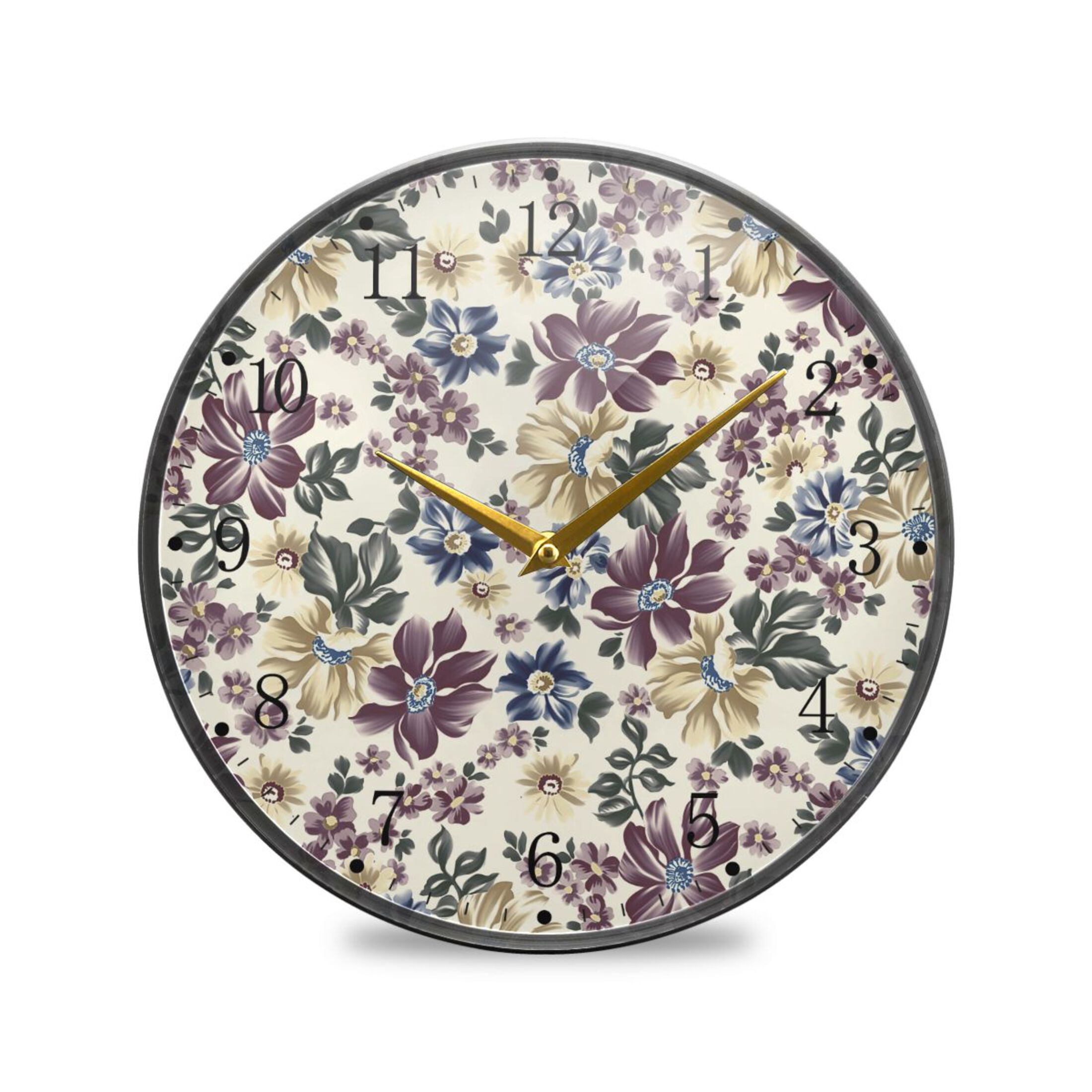 Retro Abstract Flowers Acrylic Wall Clocks Quiet Round Clock Battery ...