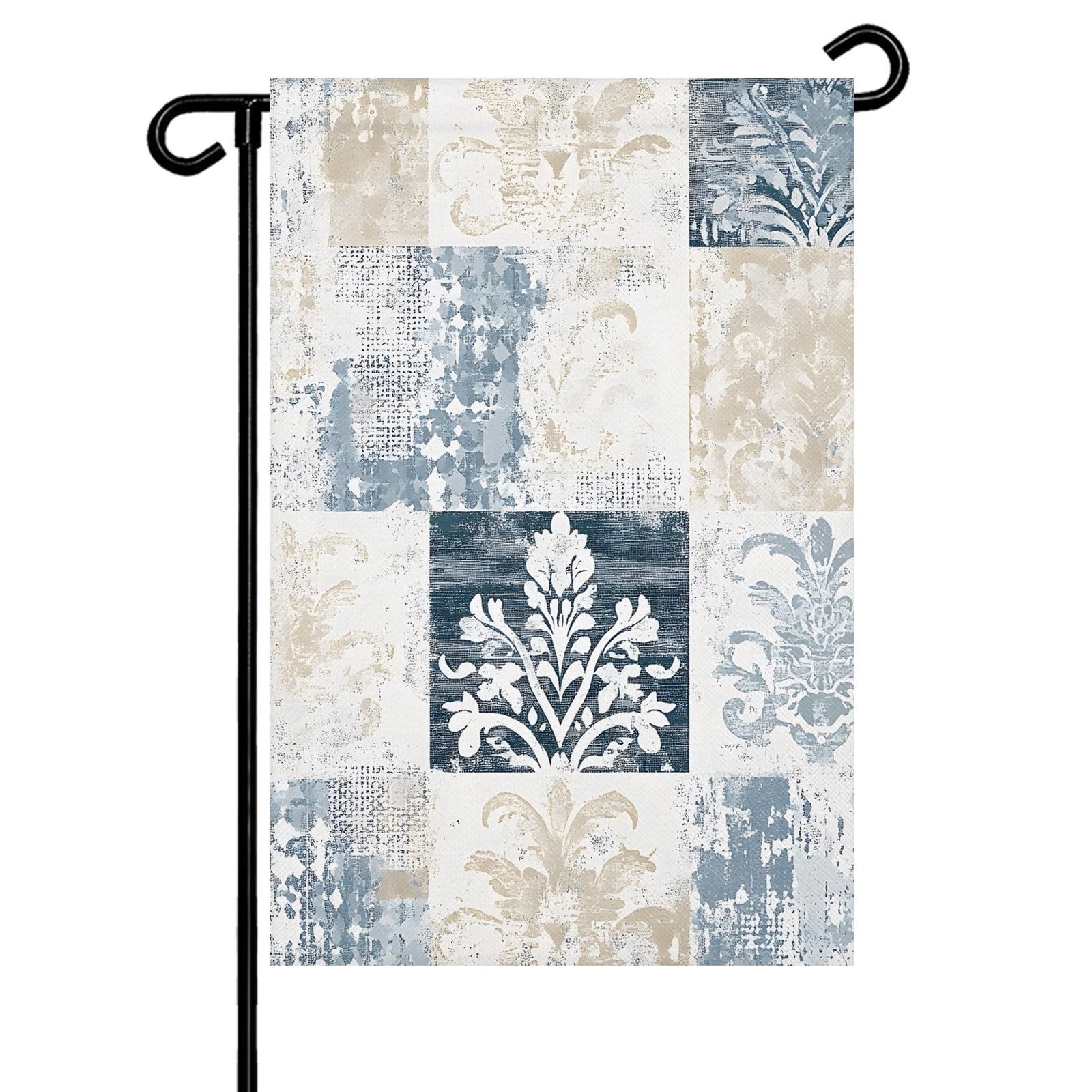 Retro Abstract Garden Flag 12x18 Inch Nation White Blue Brown Flowers ...