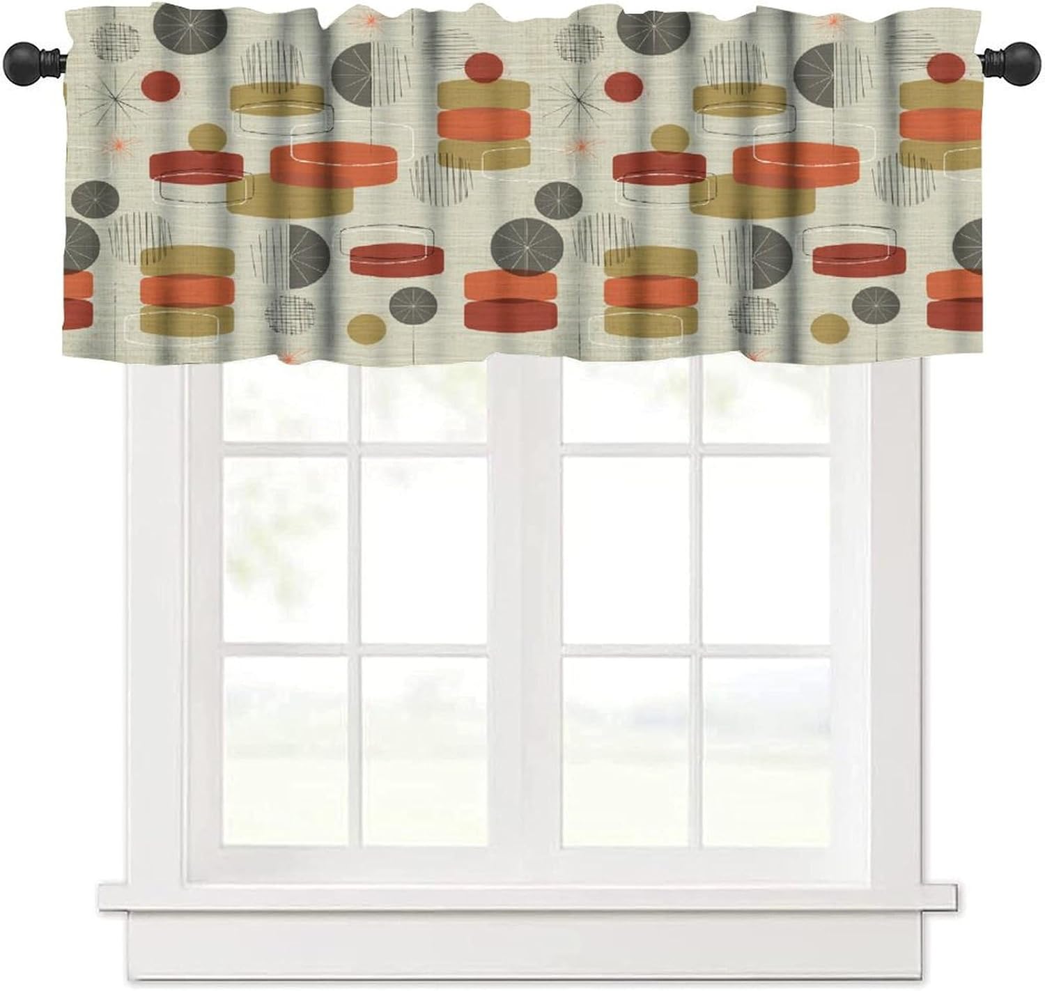 Retro Abstract Geometric Valance Curtain, Vintage Shapes Stars Mid ...